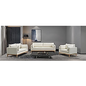 Meridian Furniture 157Cream-L Langham Collection Mid-Century Modern Linen Textured Fabric Upholstered Loveseat, Cream Linen Textured Fabric, Natural Finish Wood Base, 66" W x 33.5" D x 33" H, Cream