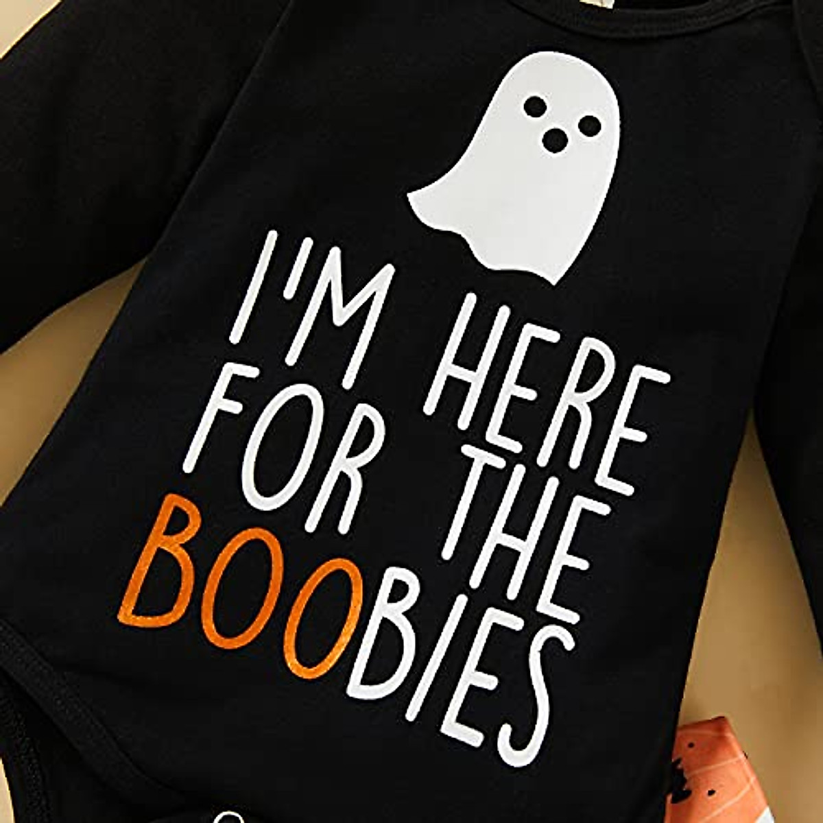 Sinhoon Baby Boys Girls Halloween Outfits Funny Letter Romper+Ghost Pumpkin Legging Pants Halloween Clothes（Black,Newborn