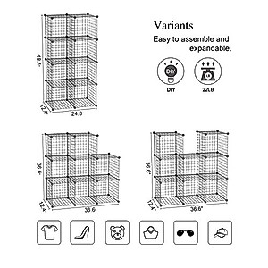 C&AHOME Wire Cube Storage, 8-Cube Organizer Metal C Grids Storage, Storage Bins Shelving, Modular Book Shelf, DIY Closet Cabinet Ideal for Living Room, Home, Office 24.8" L x 12.4" W x 48.4" H Black