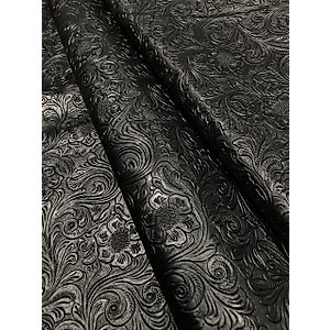 Tooled Faux Leather Western Cowboy, Embossed Vinyl, Craft DIY and Upholstery Pleather Fabric - by The Yard (Black) 54 Inches