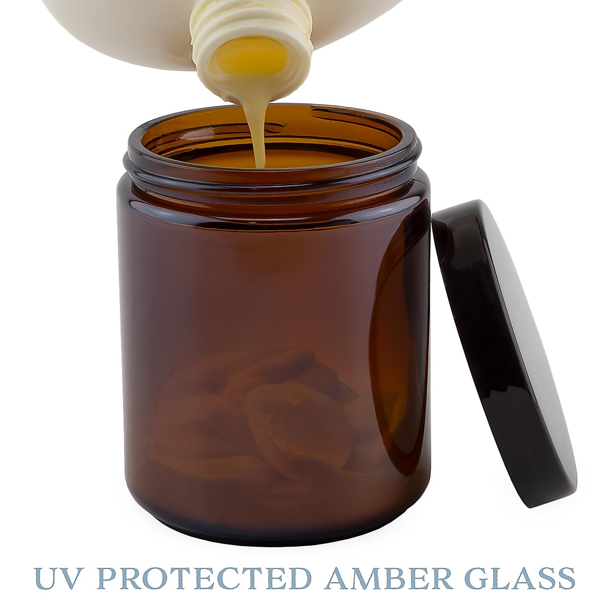 Cornucopia 8oz / 9oz Amber Glass Jars (6-Pack); Straight Sided Cosmetic Jars, Great for Body Butter, Creams, Stash Jars, Etc.