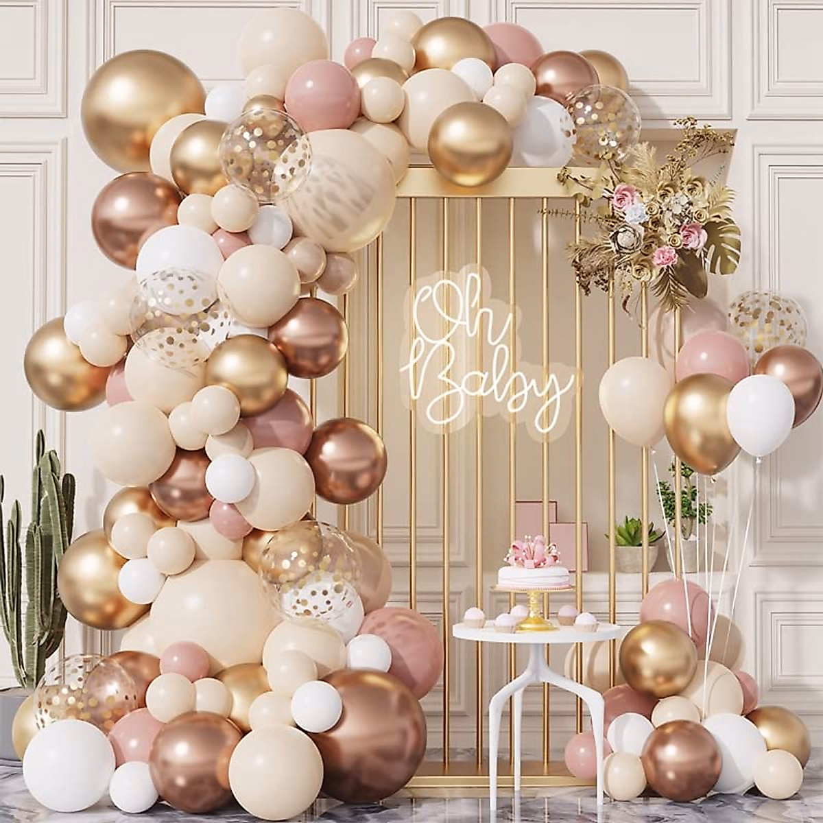 Blush Balloons Garland Arch Kit Retro Pink Double-Stuffed Nude Gold White Balloons Latex Balloons for Bridal Baby Shower Bachelorette Birthday Wedding Decorations