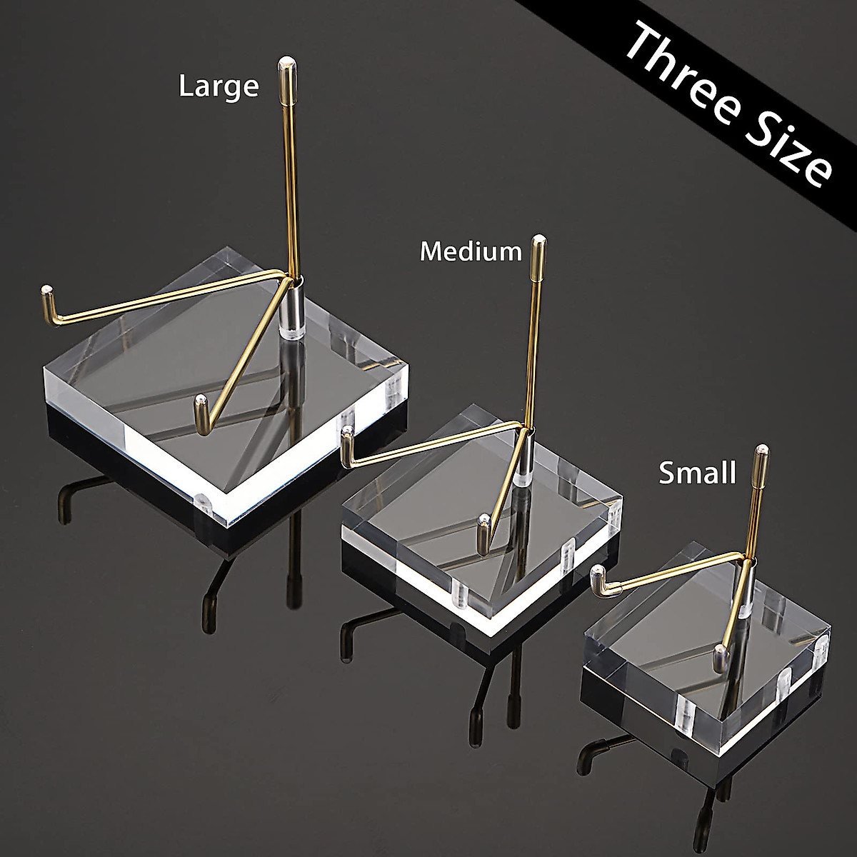 Hipiwe Clear Acrylic Display Stand Holder with Adjustable Metal Arms Display Easel Stands for Gemstones Fossils Minerals Agate Slabs Plates Crystals Saucers Collectibles, 2.4x2.4x4.1 inch