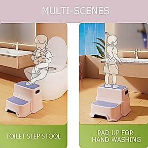 HOMKO 2 Step Kids Toddler Potty Training Step Stool for Bathroom Kitchen Sink and Toilet Anti-Slip Potty Stools, 3 in 1 Independent Stepping Stool, Pink