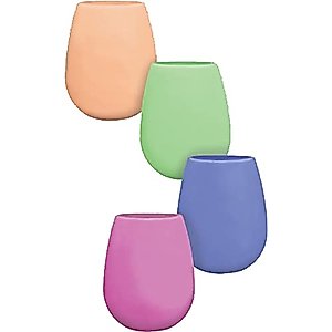 Shark Skizz Silicone Wine Glasses, 4 Count (Pack of 1), Pink, Purple, Orange, and Lime
