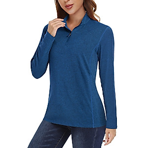 TACVASEN Women's 1/4 Zip Shirts Sun Protection Pullover Outdoor UPF 50+ Workout Golf Tops, Blue, 2XL