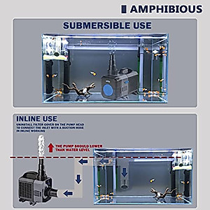 TRUPOW 4226GPH Flow Frequency Electric Inline Garden Submersible Pond Filter Pump for Fish Tank Fountain Aquarium Waterfall Koi Salt Fresh Water