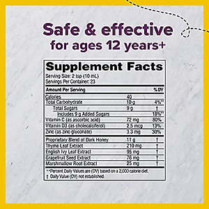 Zarbee's Adult Daytime Cough Syrup + Immune With Honey, Real Elderberry, Vitamin C, D & Zinc For Immune support, Drug & Alcohol-Free, Gluten-Free, Ages 12+, Natural Berry Flavor, 8 Fl. Oz,Liquid