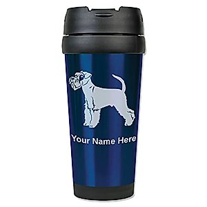 LaserGram 16oz Coffee Travel Mug, Schnauzer Dog, Personalized Engraving Included (Dark Blue)