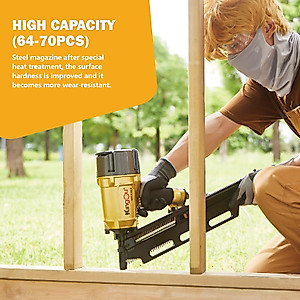 KingOu NR2183 21 Degree Aluminum Magazine, Pneumatic Framing nail gun, 2-Inch up to 3-1/4-Inch Plastic Collated Full Head Framing Nails, Framing, Wooden House Building, Fencing