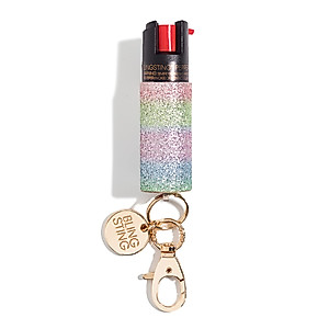 BLINGSTING Pepper Spray for Women - Maximum Strength OC Self Defense Spray - 12 ft Range - UV Marking Dye for Police ID - Safety Lock - Rainbow