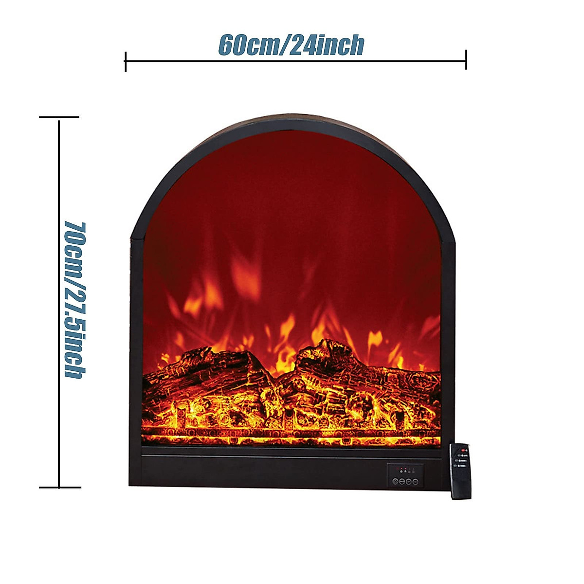 Kidozz Fireplace Recessed Simulated Fire Electronic Fireplace Core Arched Home Decor 1500W Heating Fireplace Touch and Remote Control