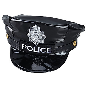 BinaryABC Police Hat Badge,Cop Hat,Officer Hat, Halloween Costume Cosplay Party Accessories (Black)