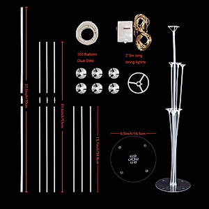 MYZSBRDM 2Sets Black and Gold Balloon Stand,Black Gold Balloons Stands for Table,Black Gold Balloons Centerpieces for Tables,for Birthday,Wedding,Anniversary Party Decorations.（With light string)