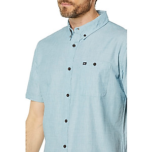 Quiksilver Men's Winfall Short Sleeve Button Down Shirt, Moroccan Blue, Medium