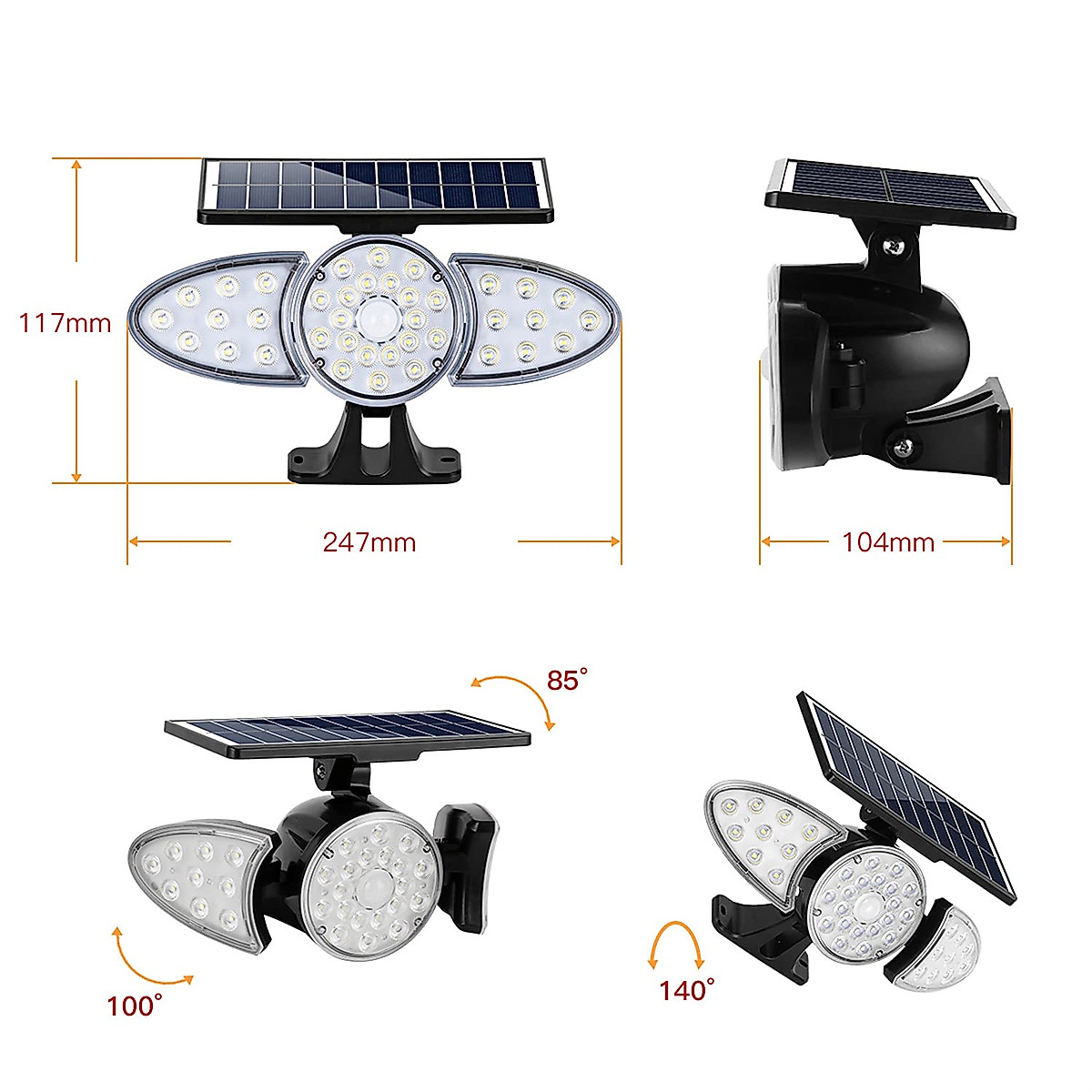 Led Solar Spotlight Home Garden Lighting Street Light Outdoor Human Body Induction Waterproof Wall Light from Dusk to Dawn, Suitable for Garden/Fence/Ditch, 2 Pieces