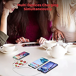 Portable Charger 5000mAh Cute Ultra Slim USB C Power Bank for Girls Mini Fast Charging Small Battery Pack with Built in Cables Compatible with iPhone iPad Samsung Pixel Android Phones,Strawberry
