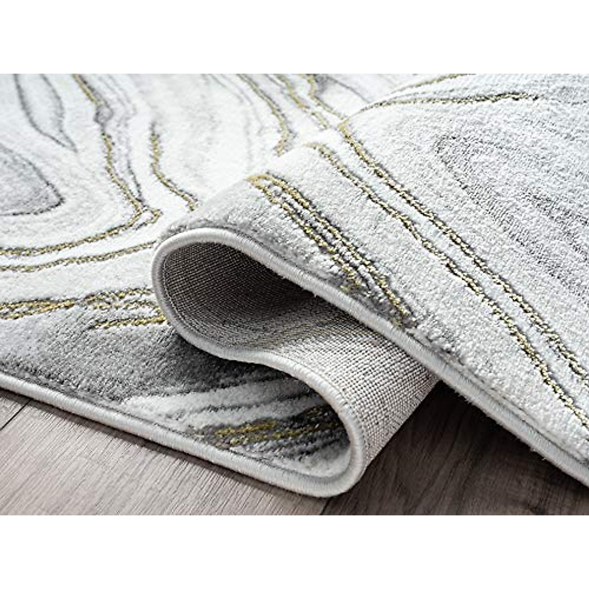 Abani Rugs Contemporary Granite Grey & Gold Bedroom Rug - Modern Swirl Design Non-Shedding 6' x 9' Area Rug