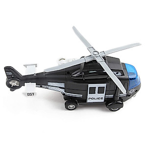 Vokodo Police Helicopter 11" With Lights And Sounds Push And Go Includes Rescue Basket Durable Toy Friction Kids Cop Chopper SWAT Airplane Pretend Play Truck Great Gift For Children Boys Girl Toddlers