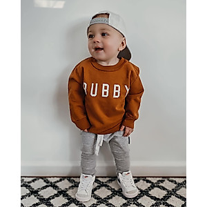 Infant Baby Boy Fall Winter Outfits Long Sleeve Letter Print/Cow Sweatshirt Top Solid Color Pants Set 2PCS Baby Clothes Set (Brown, 18-24 Months)