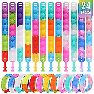 Kids Party Favors Pop Fidget Toys Bulk Its 24 Packs Fidget Bracelet It Birthday Party Favors for Kids Goodie Bags Stuffers Classroom Prizes Bubble Poppers Toddlers Toy for Students Girls Boys Cheap
