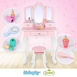 Green series Kinderplay | Kids Vanity - Little Girls Vanity Set with Mirror and Stool | Vanity for Girls | Kids Vanity Set with Mirror Age 4-9 | Vanity Kids Makeup | Pink GS3300