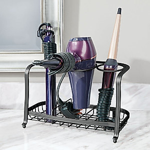 mDesign Steel Bathroom Countertop Hair Tool Storage Organizer Accessory Basket Tray, Vanity Table Holder for Hair Dryer, Straightener, Curling Iron, Styling Products, Hyde Collection - Matte Black