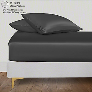 Linenwalas Tencel Lyocell Duvet Cover Set with Deep Pocket Fitted Sheet, Viscose Made from Eucalyptus Soft, Lightweight and Breathable Complete Bedding Set (Charcoal Grey, Full)