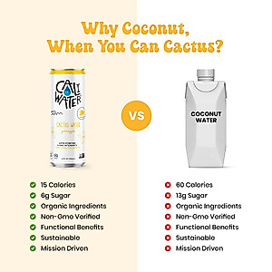 Caliwater - Organic Cactus Water - Pineapple - 5g Sugar, 35 Calories - Coconut Water Alternative - Natural Plant Based Hydration - Skin Care, Electrolyte Drinks - Flavored Water Beverages - 12 Cans