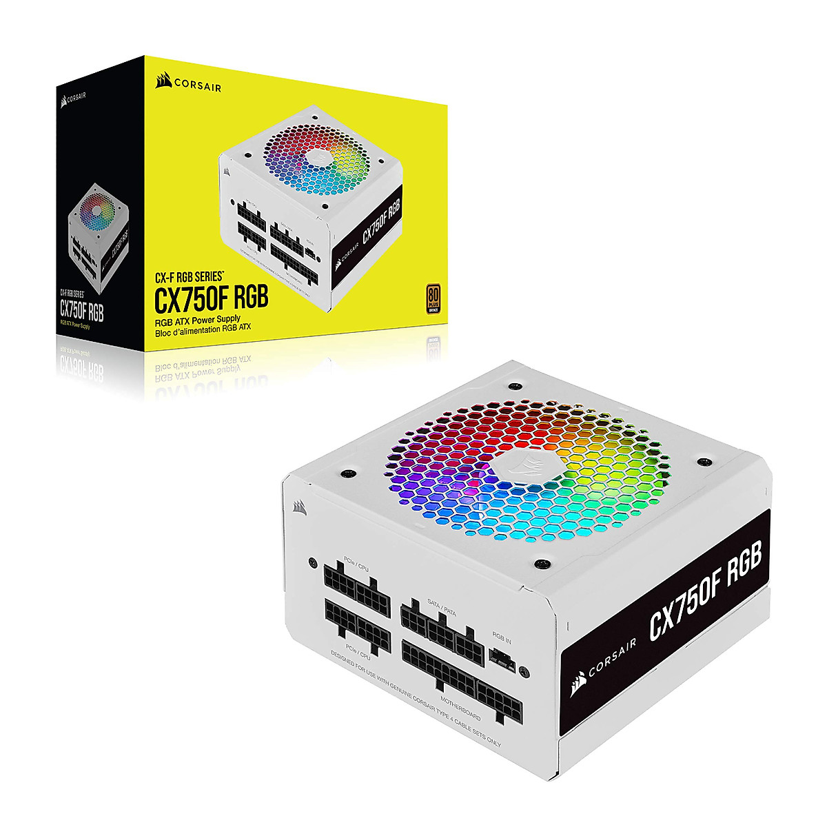 Corsair CX750F RGB, 750 Watt, 80 PLUS Bronze, Fully Modular RGB White Power Supply