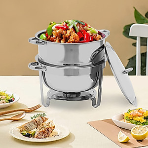 14 Qt. Soup Chafer, Soup Warmer Catering Supplies Food Warmer, 201 Stainless Steel Chafing Dish Buffet Set with Fuel Holder, Round Food Warming Tray for Event Party Holiday Dinners (Silver)