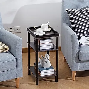 ZEXVIDA Side Table for Small Spaces,3 Tier End Table Under Desk Storage with Storage Shelf, Small Bedside Table,Nightstand for Living Room, Bedroom, Office,Grey