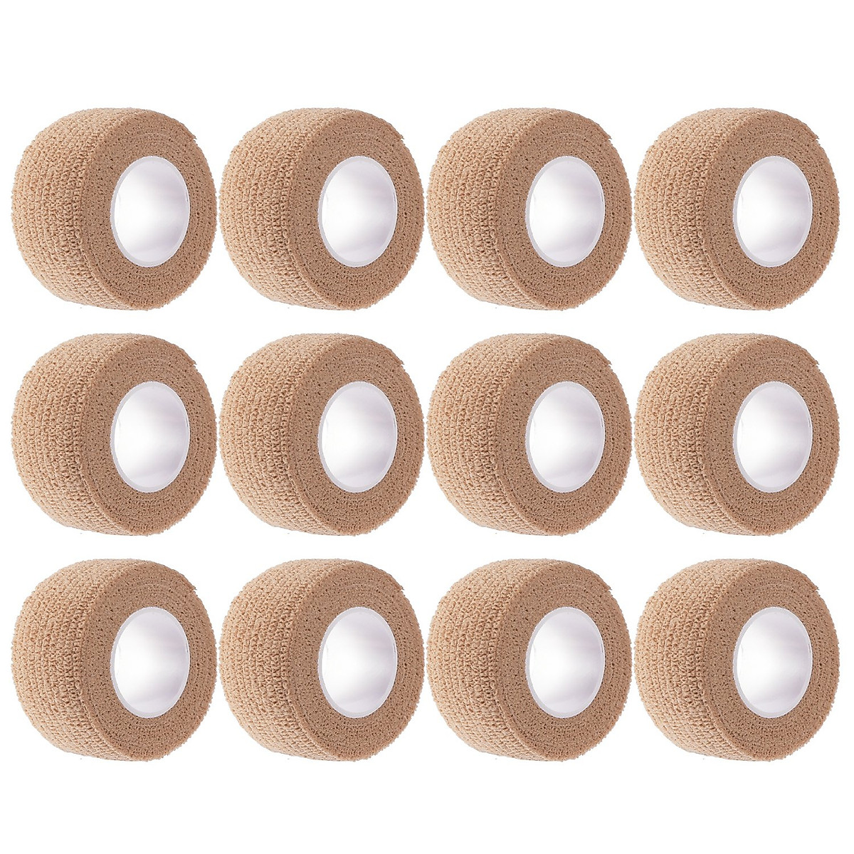 12 Pieces Self Adhesive Bandage Wrap Tape Stretch Self Adherent Cohesive Toe Tape for Sports, Wrist, Ankle, 5 Yards Each (Skin Color, 1 Inch)