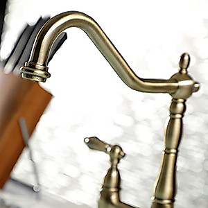 Kingston Brass KS1273ALBS Heritage 8-Inch Kitchen Bridge Faucet with Brass Sprayer, Antique Brass