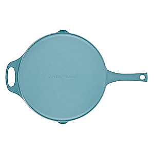 Rachael Ray NITRO Cast Iron Frying Pan/Skillet with Helper Handle and Pour Spouts, 12 Inch, Agave Blue
