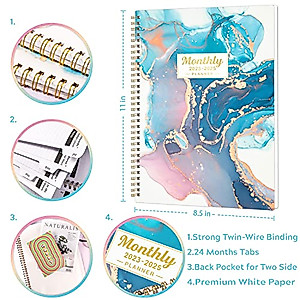 2023-2025 Monthly Planner/Calendar - Jul. 2023 - Jun. 2025, Monthly Planner 2023-2025, 8.5" × 11", Two-Year Monthly Planner with Flexible Cover, Monthly Tabs, Pockets - Pink Waterink