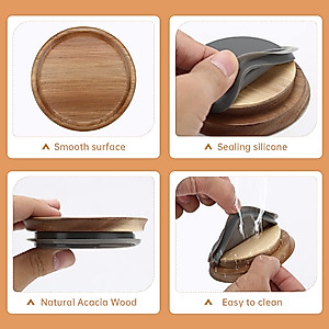 6 Pack Regular Mouth Mason Jar Lids Reusable canning lids Acacia Wooden mason jar Lids with Airtight Silicone Seal, Brown (6PCS Regular Lids)