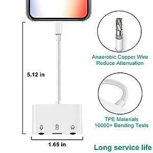 iPhone Microphone Adapter Lightning to Headphone and Microphone Adapter for Live Streaming 3.5mm Headphone Adapter with Charging Port iPhone Audio Splitter Compatible with iPhone 14 13 12 11 SE X 8 7