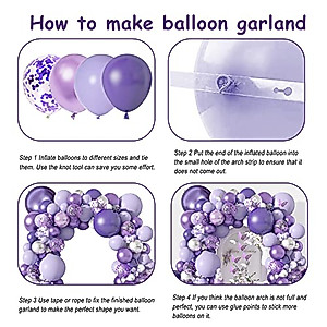 Amandir 145Pcs Purple Balloons Garland Arch Kit for Butterfly Baby Shower Decorations for Girl, 12Pcs Butterfly Stickers Lavender Purple Confetti Metallic Balloon for Birthday Wedding Party Decoration