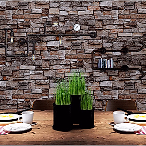Vopie Brick Wallpaper, Stone Textured, Removable and Waterproof for Home Design and Room Decoration, Super Large Size 0.53m x 10m / 393.7" x 21"