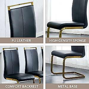 WEKEOT Modern 71’’ Dining Table Set for 6 Kitchen Table Set Kitchen Table and Chairs Tempered Glass Table and Chairs Dining Room Table Set comedor de 6 sillas y mesa(Golden Table, 6 Black Chairs)