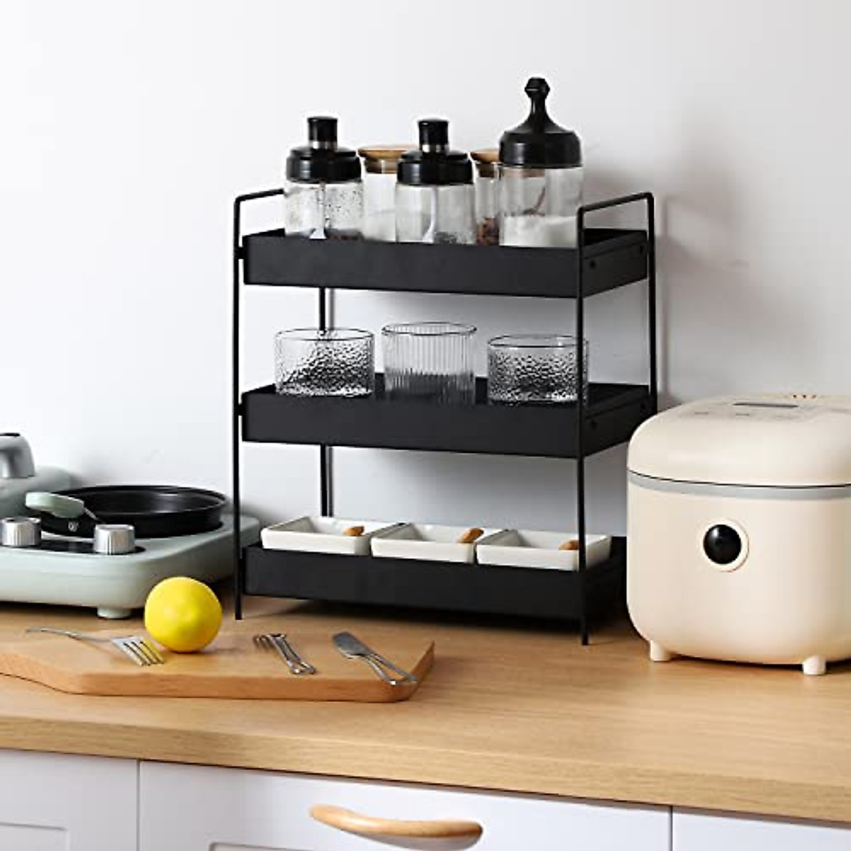 YIKEDZSW 3 Tier Bathroom Countertop Organizer, Black Bathroom Counter Organizer Storage, Counter Standing Rack Cosmetic Organizer Holder