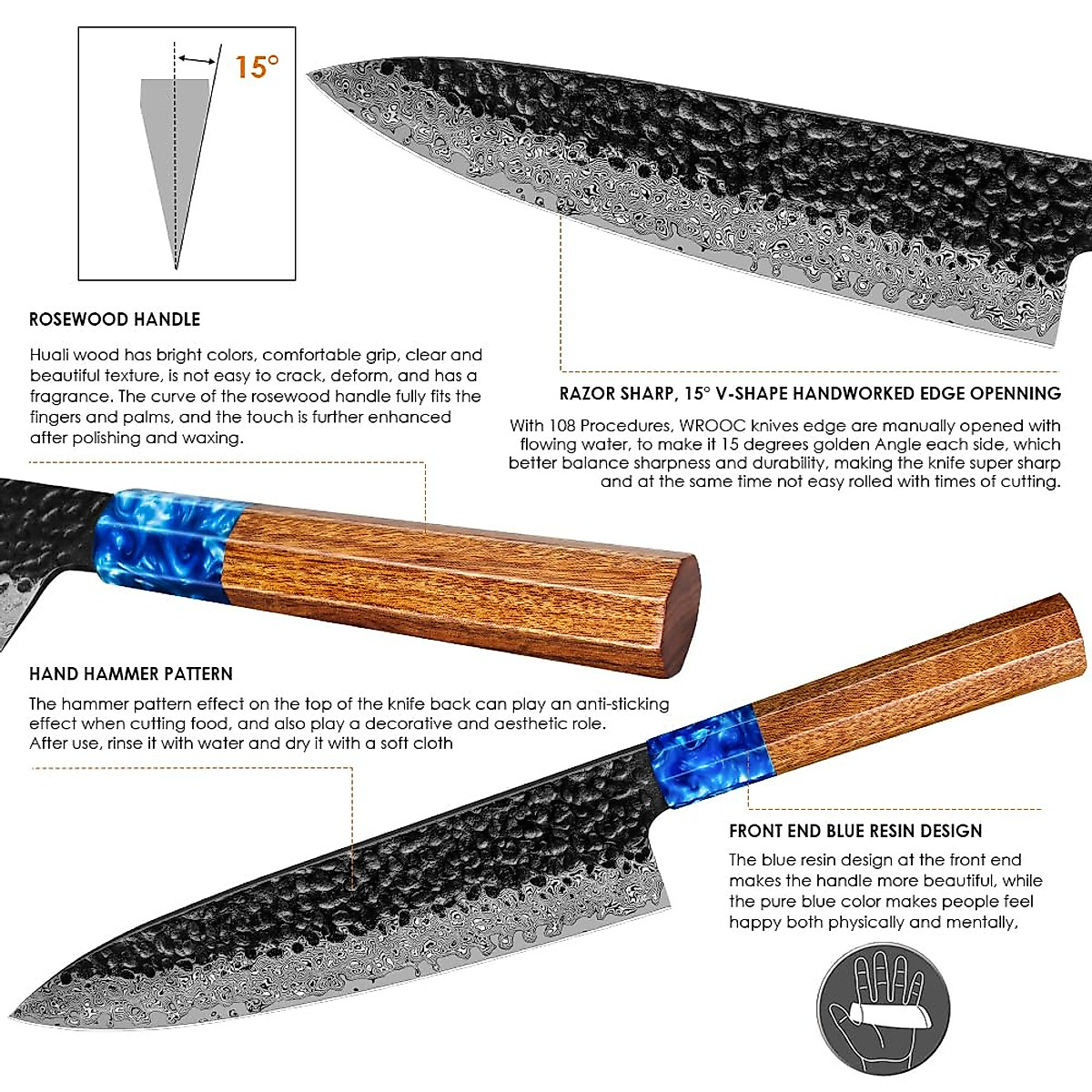Chef Knife 8 Inch Damascus Kitchen Knife, Japanese VG10 Damascus Steel Meat Cooking Knife, Gyuto Chefs Knife G10 Ergonomic Color Wooden Handle with Luxury Gift Box