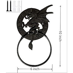 Konjouror Cast Iron Antique Dragon Towel Ring, Wall Mounted Medieval/Gothic Accessories for Bathroom
