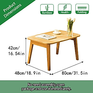 Baveke Coffee Table Foldable Bamboo Mid Century Desk TV Stand with Open Storage Shelf Center Table for Living Room Furniture RV No Assembly, Natural (31.5 in)