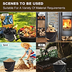 Poofzy Ash Bucket with Lid, 1.3 Gallon Ash Bucket for Fireplace, Metal Fireplace Bucket for Ashes Includes Shovel, Hand Broom and Gloves for Wood Burning Stove, Fire Pit and Grill