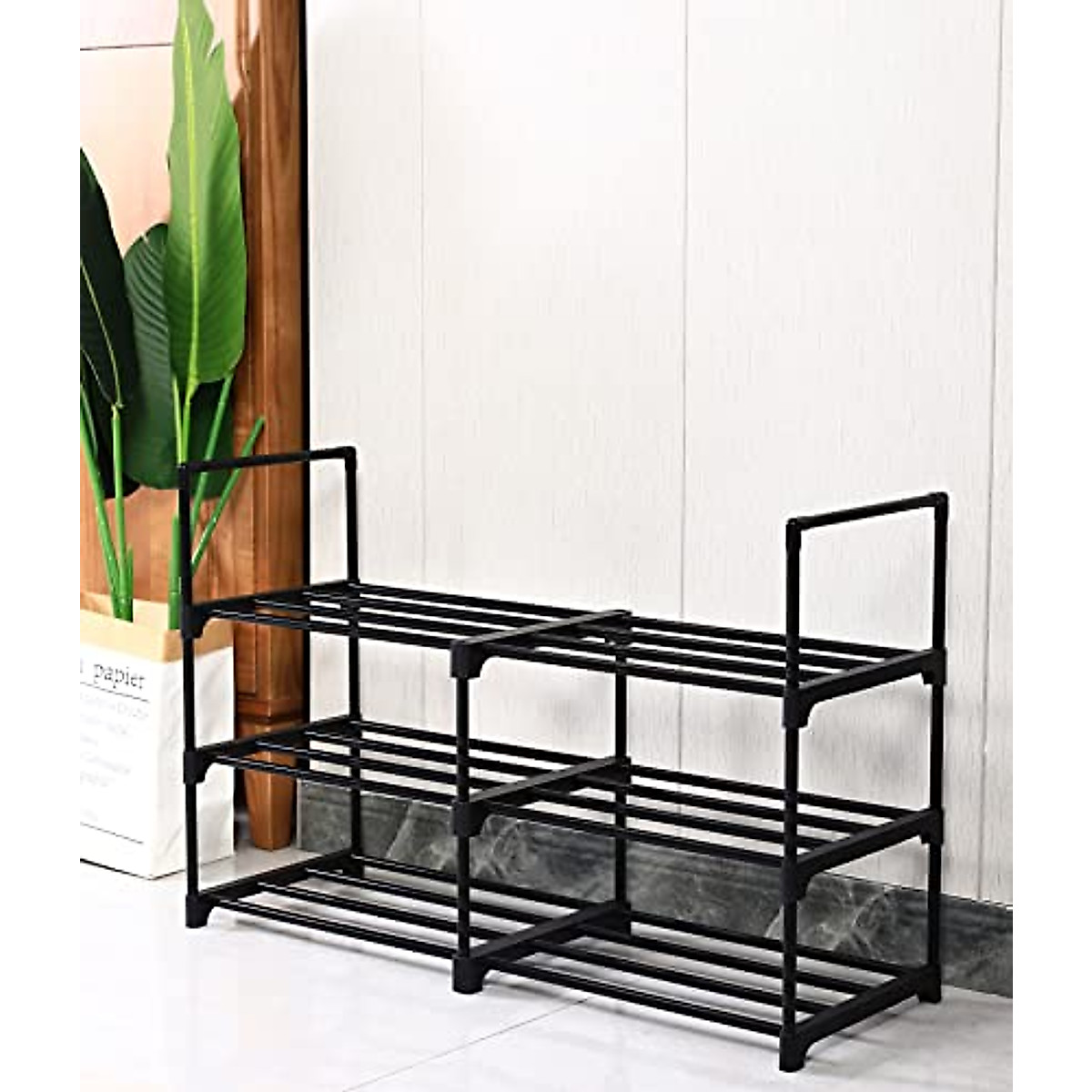Pyladea 3 Tiers Shoe Rack 12-24 Pairs, Black Sturdy Shoe Organizer for Closet, Shoe Storage