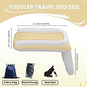 Gembebe Safe and Convenient Traveling with Inflatable Toddler Airplane Bed - Includes Hand Pump, Equipped with Seat Belt, Comes with Carry Bag, BPA-Free Material, Perfect for Airplane Travel (Yellow)