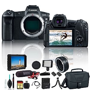Canon EOS R Mirrorless Digital Camera 3075C002 with Extra Battery, EF Mount Adapter, Bag, 32GB Memory Card, Rode Mic, LED Light, External 4K Monitor and More (Renewed)