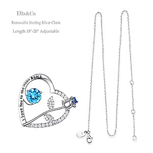 ELDA & CO. Aquamarine Necklace Love Rose Flower Sterling Silver I Love You to the Moon and Back Jewelry March Birthstone Heart Pendant Necklace